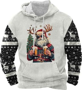 Generic Sweat Noel Homme Grande Taille, Sweat A Capuche Homme Vintage Manches Longues Imprim&eacute; Rigolo D&eacute;contract&eacute; Pullover Chic Et &Eacute;l&eacute;gants Chaud Coupe Ample H