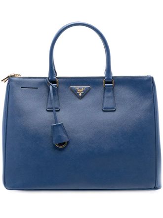 Prada grand sac &agrave; main Galleria Double Zip en cuir Saffiano Lux (2000-2025) - Bleu