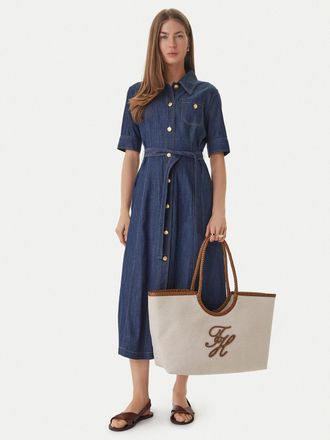 Tommy Hilfiger Handtasche Tommy Hilfiger Th Elev Summ Maxi Tote Canvas AW0AW18629 Beige