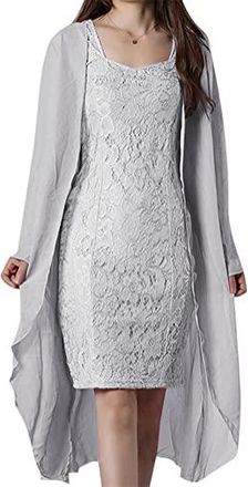 ORANDESIGNE Ensemble Robe Femme Chic et Elegant Glamour 2 Pieces Cérémonie Mi Longue Soiree Robe et Veste Costume Robe Mariage Cocktail Fete Outfit Festival Set T