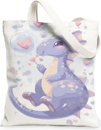 Generic Sac fourre-tout en toile motif dragon violet, adorable sac d&eacute;picerie r&eacute;utilisable, l&eacute;ger et lavable avec bandouli&egrave;re pour, violet, 13x15 Inch