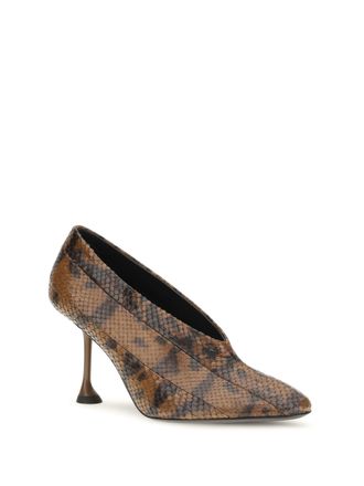 Proenza Schouler Womens Tee Pieced Python-Print Pumps Ochre Multi High Heel Shoes