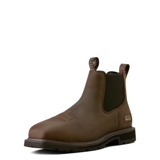 Ariat Mens Groundrancher Chelsea Wide Square Toe Steel Work Boots in Dark Brown, D Medium Width, Size 44.5, by Ariat