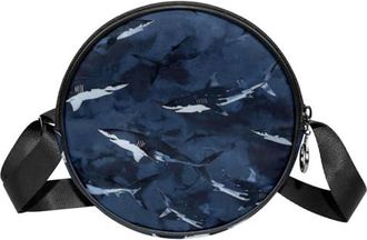 Generic Petit sac &agrave; bandouli&egrave;re rond rond pour femme, motif requins, avec fermeture &eacute;clair, bretelles r&eacute;glables, style d&eacute;contract&eacute;