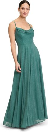 Vera Mont Damen Abendkleid mit Wasserfallausschnitt 38, Green/Silver