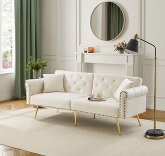 Merax Schlafsofa 2-Sitzer mit Verstellbarer R&uuml;ckenlehne - Bequemes Sofa Bett mit Kissen f&uuml;r Wohnzimmer, G&auml;stezimmer & kleine R&auml;ume