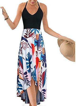 Kilig Cosmetics Robe dété Longue à col en V pour Femme Robe asymétrique à Fleurs Maxi Robe décontractée(Floral-7,X-Large)