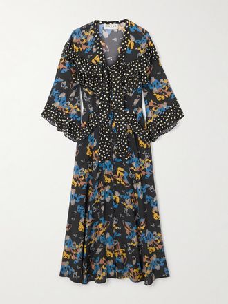 Maison Mayle Majorelle Midikleid Aus Bedrucktem Seiden-voile Mit Schluppe Und Rüschen - Mehrfarbig