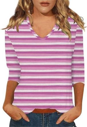 Generic T-shirt d&eacute;contract&eacute; &agrave; col en V et manches 3/4 pour femme, doux et l&eacute;ger pour un usage quotidien, le travail, le bureau, t-shirt basique essentiel avec