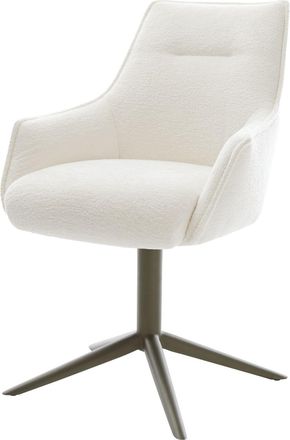 DELIFE Esszimmerstuhl Alja-Flex mit Armlehnen Fu&szlig;kreuz Effektfinish Titan Boucl&eacute; Soft Beige 360&deg; drehbar Wippfunktion Taschenfederkern