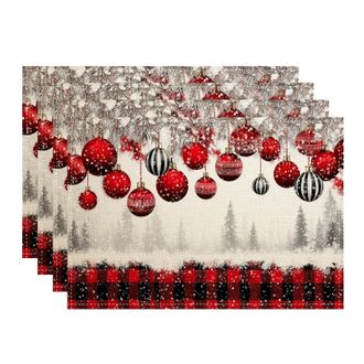 Generic Tischsets mit Weihnachtsdekoration, rustikal, festlich, für Esszimmer, Urlaub, rutschfest, waschbar, für Innen- und Außenbereich, Küche, Party, dekora