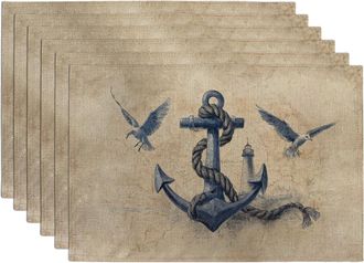 Generic Platzsets mit nautischen Ankern, blaue K&uuml;ste, dekorative Tischsets f&uuml;r den Esstisch, rutschfest, waschbar, f&uuml;r drinnen und drau&szlig;en, Partygeschirr, 6er