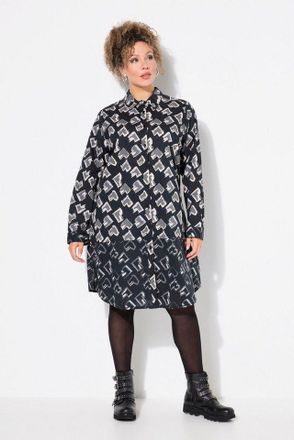Ulla Popken Longbluse Longbluse Herzen A-Linie Hemdkragen Langarm
