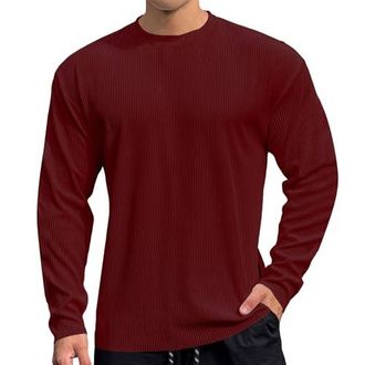 Generic T-shirt &agrave; manches longues pour homme - Style d&eacute;contract&eacute; - Solide - Col rond - L&eacute;ger et respirant - Pour printemps et automne - Confortable, Rouge, XX