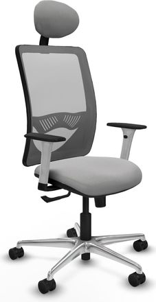 Piqueras y Crespo B&uuml;rostuhl Zulema mit wei&szlig;en und schwarzen Armlehnen, h&ouml;henverstellbare Lendenwirbelst&uuml;tze und festes Kopfteil, ausgestattet mit 3 Positionen, Grau/Hel