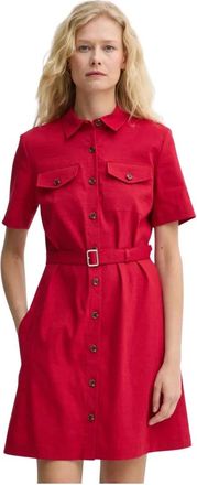 Theory Robe chemise courte en lin m&eacute;lang&eacute; - Femme - Robes - Rouge - Taille: 34 FR