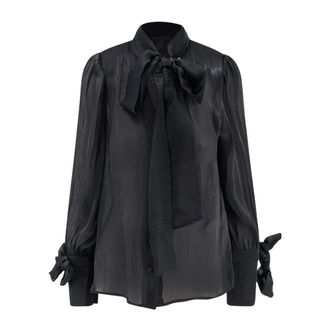 Actualee Satinhemd mit gepolsterten Schultern - - Blouses & Shirts - Damen - Schwarzk - L