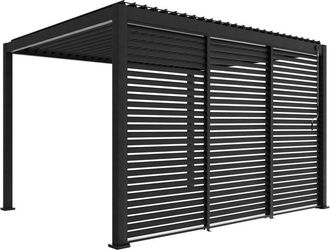 Sweeek Pergola bioclimatique Triomphe 3x4 + 3 persiennes 130cm pour le c&ocirc;t&eacute; de 4m. panneau brise vue. L 400 x P 300 x H 250 cm