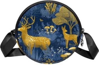 Generic Sac &agrave; bandouli&egrave;re rond pour femme, motif cerf, champignon, for&ecirc;t, petit sac &agrave; bandouli&egrave;re avec fermeture &eacute;clair, bretelles r&eacute;glables, sac &agrave; main rond 