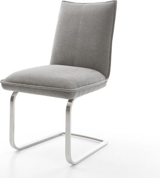 DELIFE Freischwinger Lelio-Flex Strukturstoff Soft Grau Freischwinger flach Edelstahl Taschenfederkern, Esszimmerst&uuml;hle