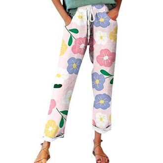 Generic Pantalon Leger Ete Femme Fluide Large Lin Womens Autumn Fragrant Linen Print Casual Pants Perfect for Spring Comfortable and Trendy for Relaxed Days a