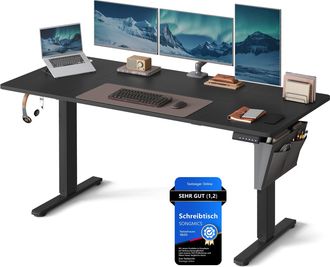 Songmics Höhenverstellbarer Schreibtisch elektrisch, 160 x 70 cm, stufenlos verstellbar, Memory-Funktion mit 4 Höhen, tintenschwarz LSD136B01