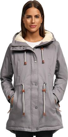 Navahoo Damen Winterjacke mit Teddyfell Winter Jacke warm gefüttert B991 [B991-Ireliaa-Grey-Gr.XS]