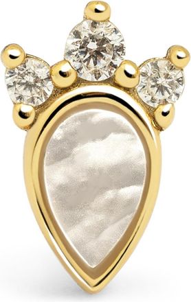 Singularu Einzelner Ohrring Crown - Einzelner Ohrring aus 18kt vergoldetem Sterling Silber und Kronenmotiv - Ohrringe mit Zirkonia und Perlmuttdetails - Damensc