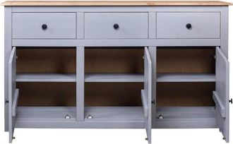 Festnight Sideboard Kommode Beistellschrank Mehrzweckschrank Anrichte Schrank 135 x 40 x 80 cm Massivholz Panama-Kiefer Grau