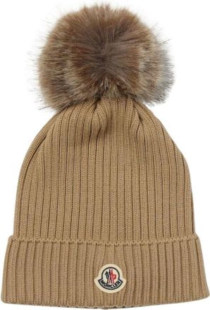 Moncler unisex, Accessoires, Brun, Taille: ONE Size Ribbed Knit Beanie Hat