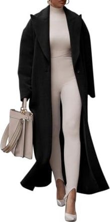 Onsoyours Manteau De Laine Femme Trench Coat Long Blouson Revers Chaud Hiver Veste Parka &Eacute;l&eacute;gant Manches Longues Jacket Overcoat Cardigan A Noir 3XL