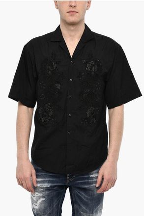 Dsquared2 Floral-Motif Short Sleeve Shirt with Rhinestone size 48