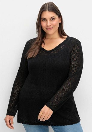 Sheego Strickpullover V-Ausschnitt-Pullover Langarm aus Ajourstrick, in leichter A-Linie
