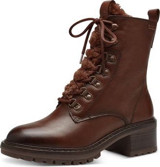 Tamaris Damen Schnürstiefel Materialmix aus Leder und Textil Winter gefüttert; COGNAC/braun; 38 EU