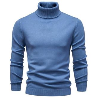 Generic Chemise &agrave; col roul&eacute; et manches longues c&ocirc;tel&eacute;e pour homme - Doux et l&eacute;ger - Coupe ajust&eacute;e - Pull en tricot extensible, Bleu-a, XXL