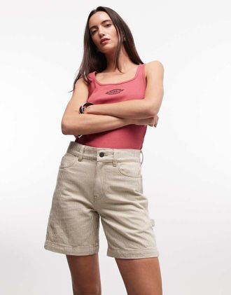 Dickies Short style charpentier &agrave; rayures hickory 7 pouces - Blanc cass&eacute;