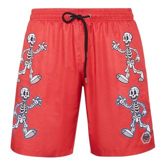 Philipp Plein Homme, Maillots de bain, Rouge, Taille: 3XL Swim Boxer Skeleton