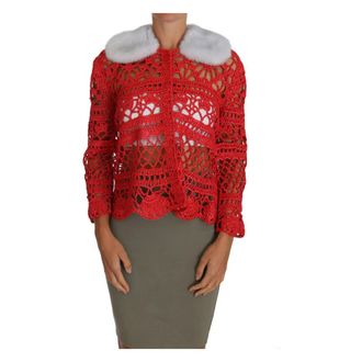 Dolce & Gabbana Raffia Geh&auml;kelte Strickjacke - - Knitwear - Damen - Rot - M