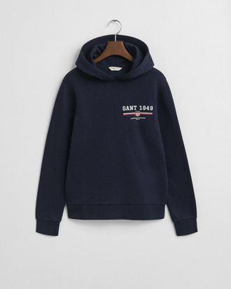 GANT Hoodie REG GRAPHIC HOODIE gerippte Abschl&uuml;sse, Kapuze ohne Kordel