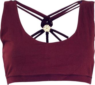 Guru Shop Goa Psytrance Bikini Top, Boho Top, Pixi Yoga Top - Bordeauxrot, Damen, Baumwolle, Size:L