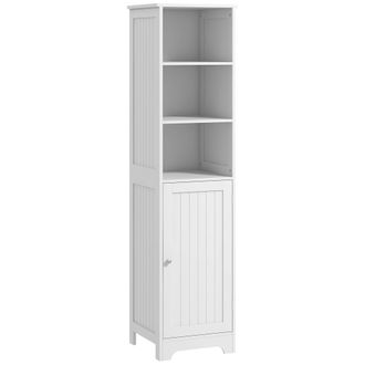 Kleankin Badezimmerschrank Badschrank mit 3 offenen F&auml;chern, Bad Hochschrank mit 1 Schrankfach, Aufbewahrungsschrank f&uuml;r Badezimmer, Wohnzimmer, Wei&szlig;, 40 x 38 