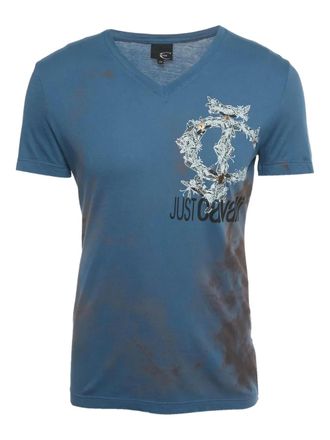 Cavalli t-shirt &agrave; col v - Bleu