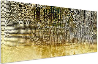 Paul Sinus Art Panoramabild 150x50cm Vintage Mosaik mi Beige, Braun, Blau, Grau, Schwarz und Weiß auf Leinwand exklusives Wandbild moderne Fotografie für ihre Wand i