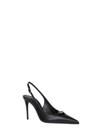 Dolce & Gabbana Womens Black Silky Nappa Leather Slingback Pumps Lambskin High Heel Shoes
