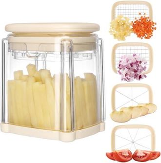 Navaris Coupe-l&eacute;gumes Manuel - Machine a Decouper pour L&eacute;gumes et Fruits - Coupe Frites Polyvalent - Coupe Pomme de Terre Manuel en Inox - Conception Compacte