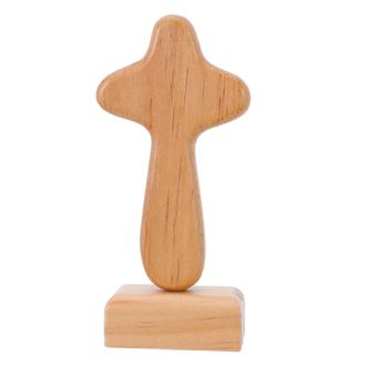 Pretyzoom Magnetisches Holzkreuz Stehend F&uuml;r Die Heimdekoration Handliches Holzkreuz Stehend Mit Magnetfu&szlig; Tischkreuz Aus Holz Beige