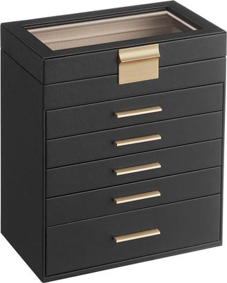 Songmics Bo&icirc;te &agrave; Bijoux, &Eacute;crin &agrave; Accessoires 6 Niveaux, Coffre de Rangement, Couvercle en Verre, 5 Tiroirs, Pour Lunettes de Soleil, Rangement pour Bijoux