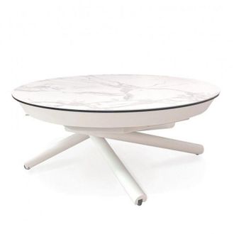 Inside75 [JAMAIS UTILISE] Table relevable extensible RONDO pi&eacute;tement m&eacute;tal plateau c&eacute;ramique marbre blanc