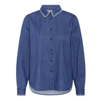 Part Two Femme, Blouses et Chemises, Bleu, Taille: 36 FR Chemise &Eacute;l&eacute;gante en Coton Bleu