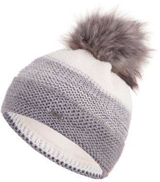Faera M&uuml;tze Damen Winterm&uuml;tze warm gef&uuml;ttert mit Fleecefutter Kunstfell Bommelm&uuml;tze Winter Herbst Bommel Strickm&uuml;tze Beanie 60, Farbe:Grau